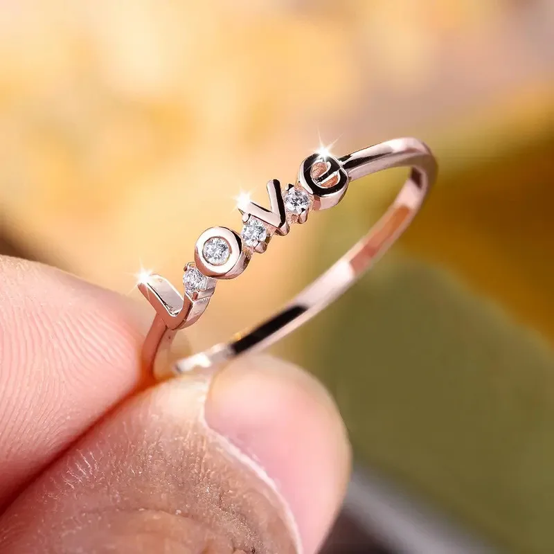925 Sterling Silver Love Finger Ring Lady Engagement Jewelry Delicate ...