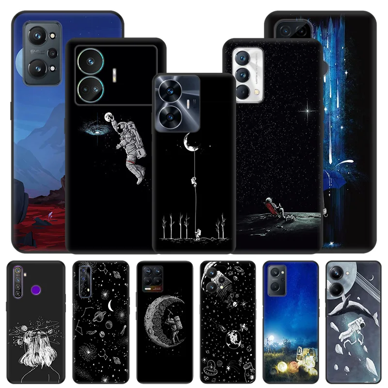 Preto-Matte-Anti-Drop-Phone-Case-Universo-Astronauta-Lua-Capa-de-Arte ...