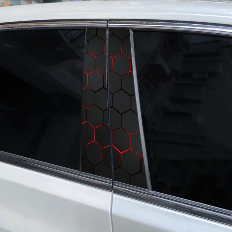 2PCS Red Honeycomb Car B-Pillar Sticker Waterproof Scratch-Resistant ...