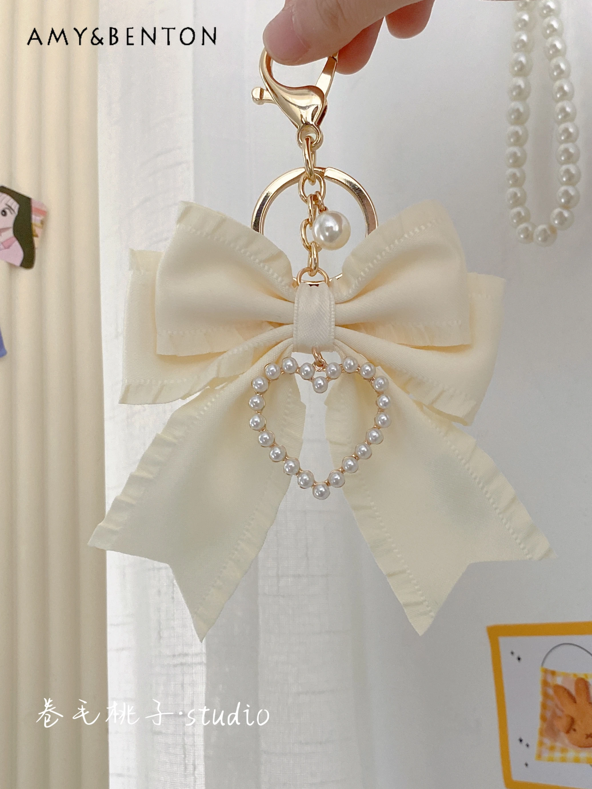 Handmade-Custom-Sweet-Lace-Bow-Cute-Keychain-Kawaii-Key-Ring-Four-Leaf ...