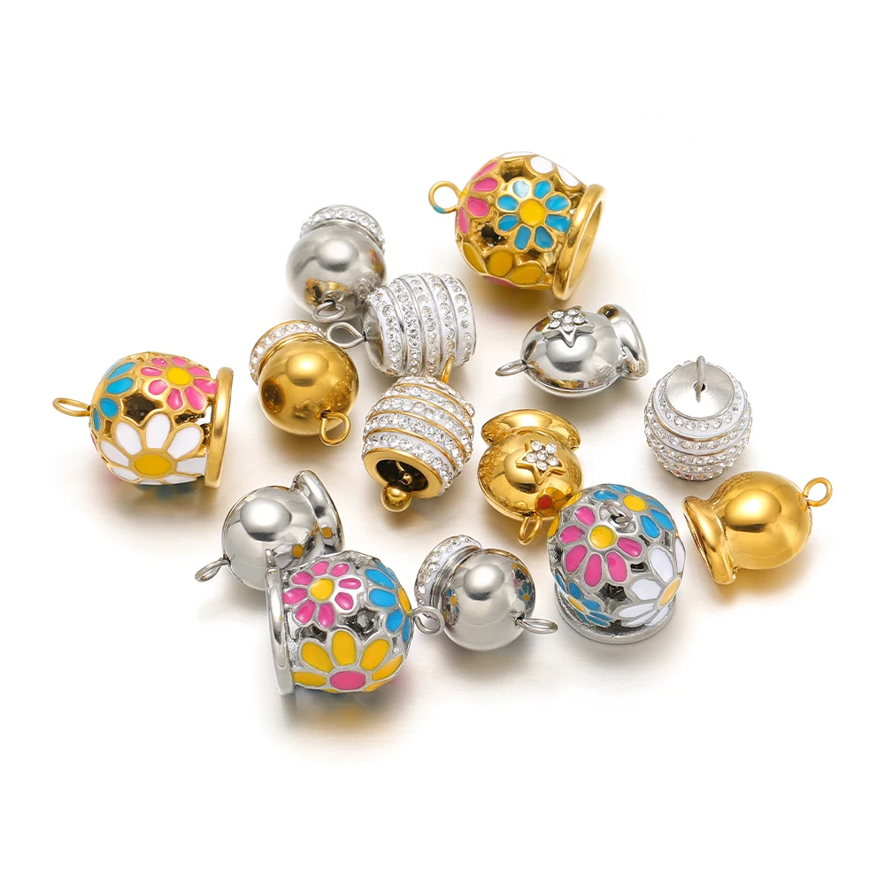 5Pcs Stainless Steel Gold Bell Charms Colorful Christmas Pendant for ...
