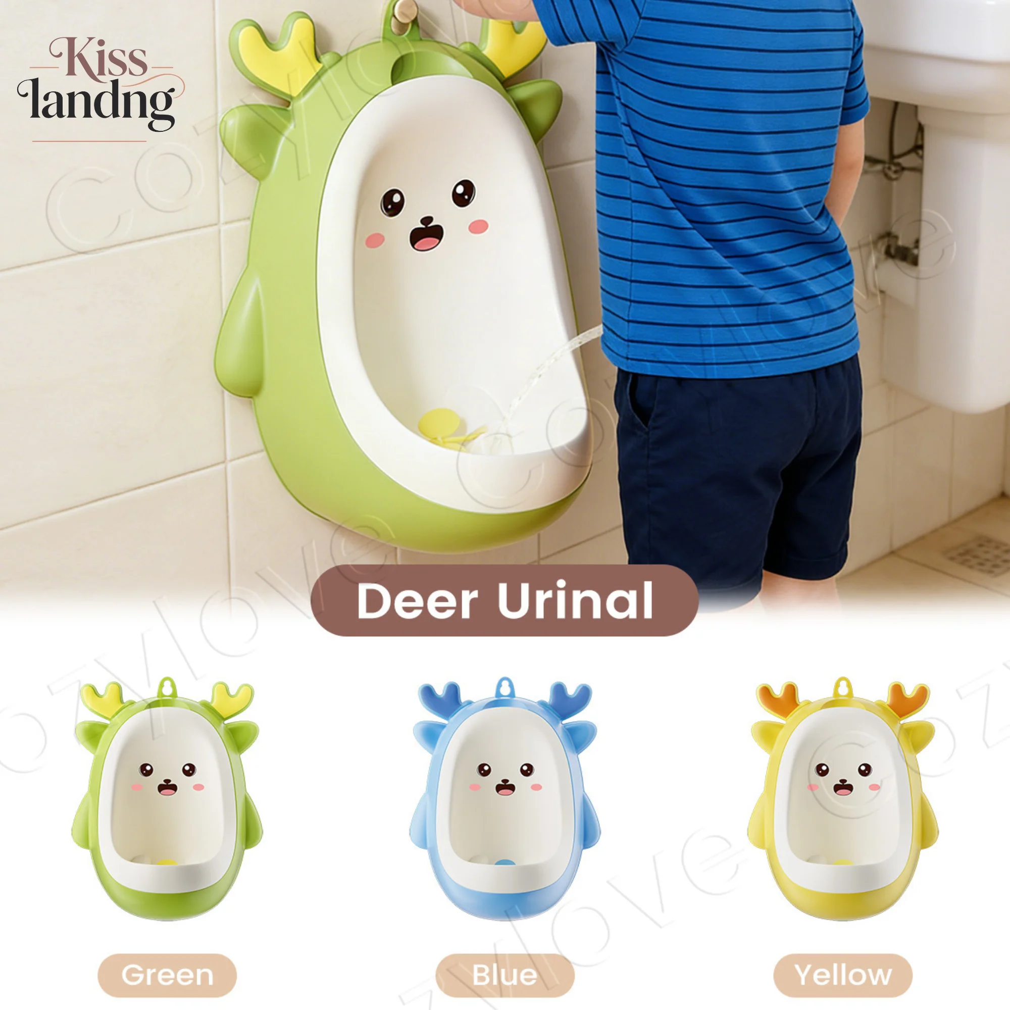 Adjustable Height Baby Boy Urinal Cartoon Deer Design Wall-mounted ...