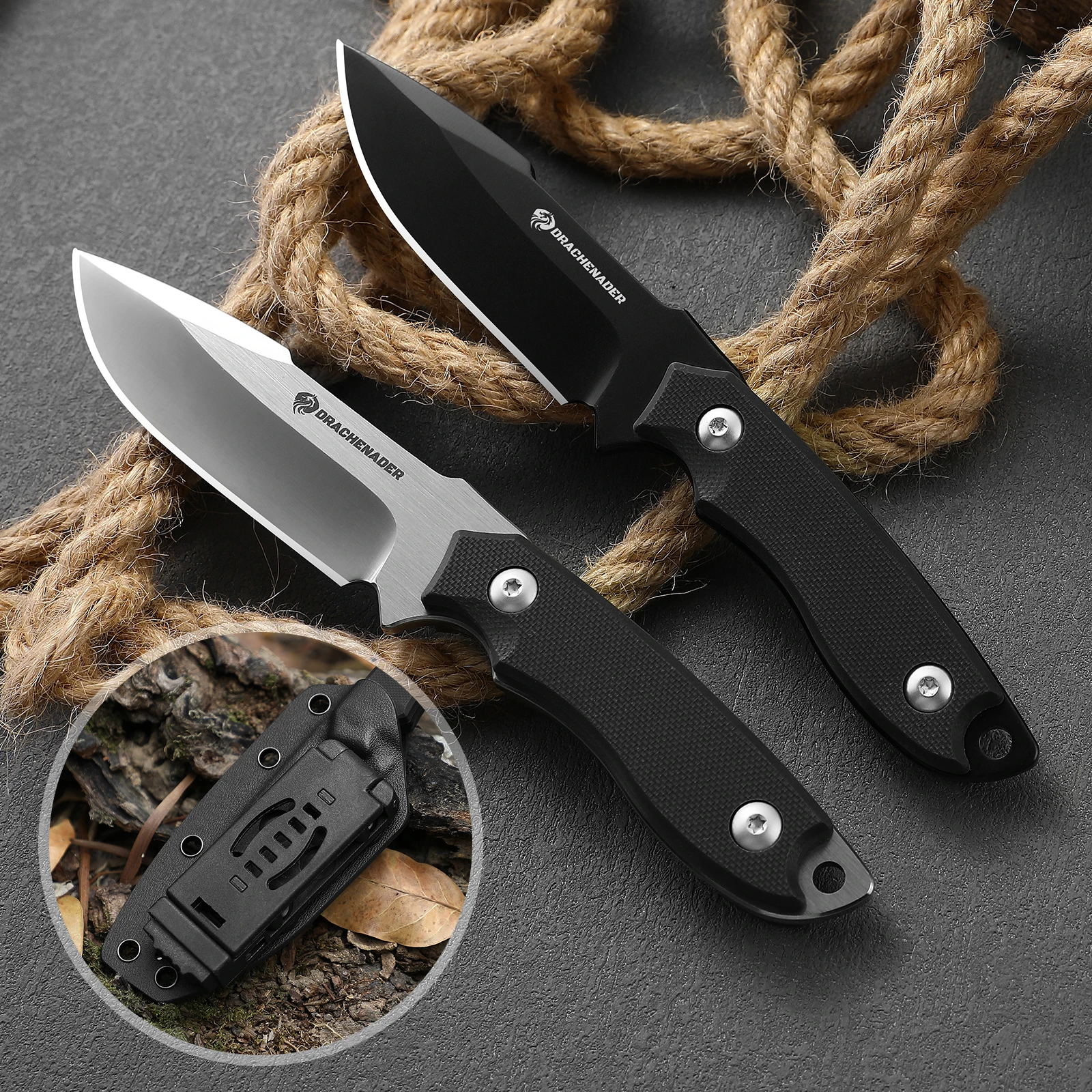Tactical-Survival-Fixed-Blade-Knife-With-Kydex-Sheath-D2-Steel-Full ...
