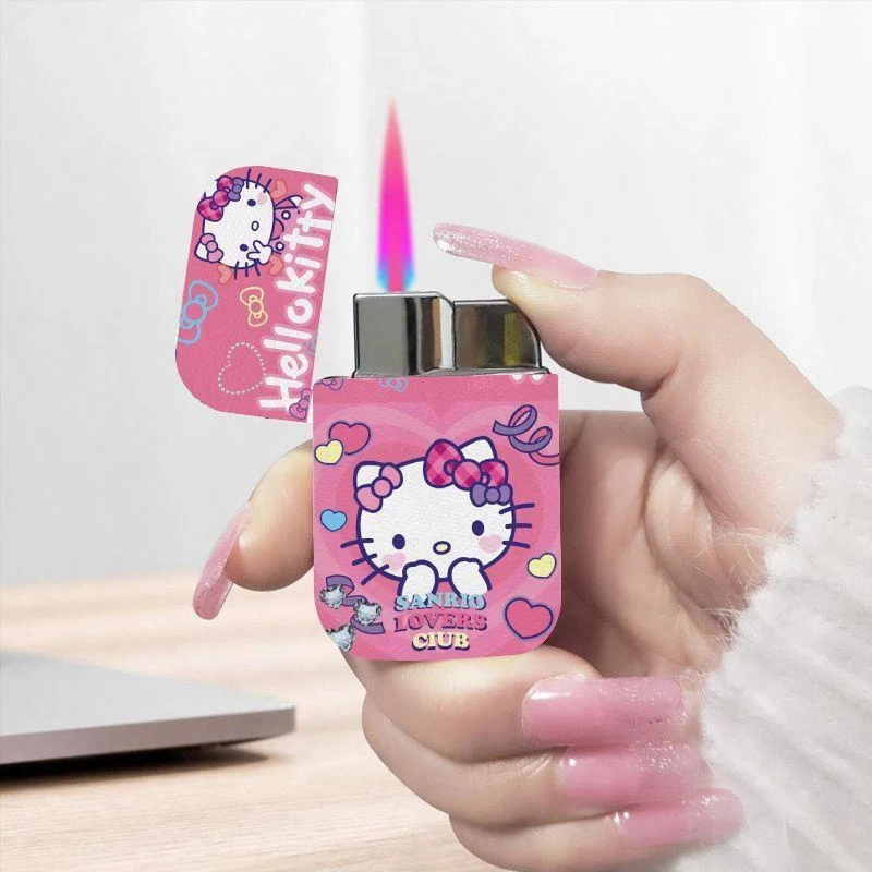 Cute-Sanrio-Kawaii-Hello-Kitty-Lighter-Pink-Flame-Windproof-Metal ...