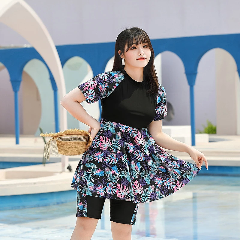 Swimwear Women Plus Size Swimsuit Skirt Set Korea Style Conservative ...