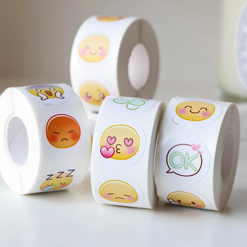 Cute-smiling-face-stickers-round-sealing-stickers-500PCS-roll-stickers ...