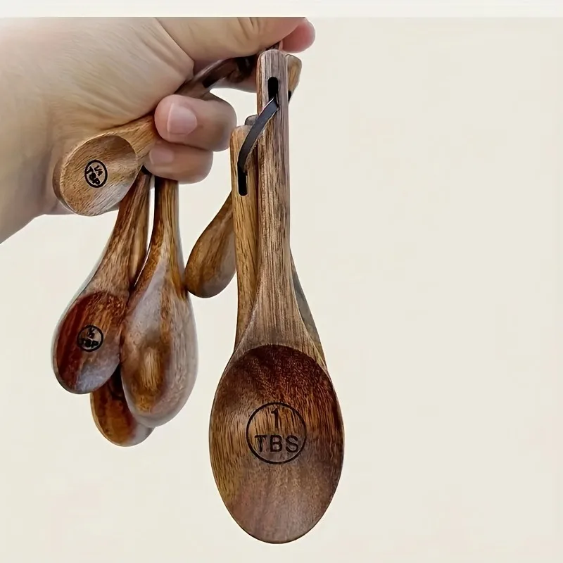 4PCS Set Measuring Spoons Multifunctional Wooden Kitchen Measuring ...