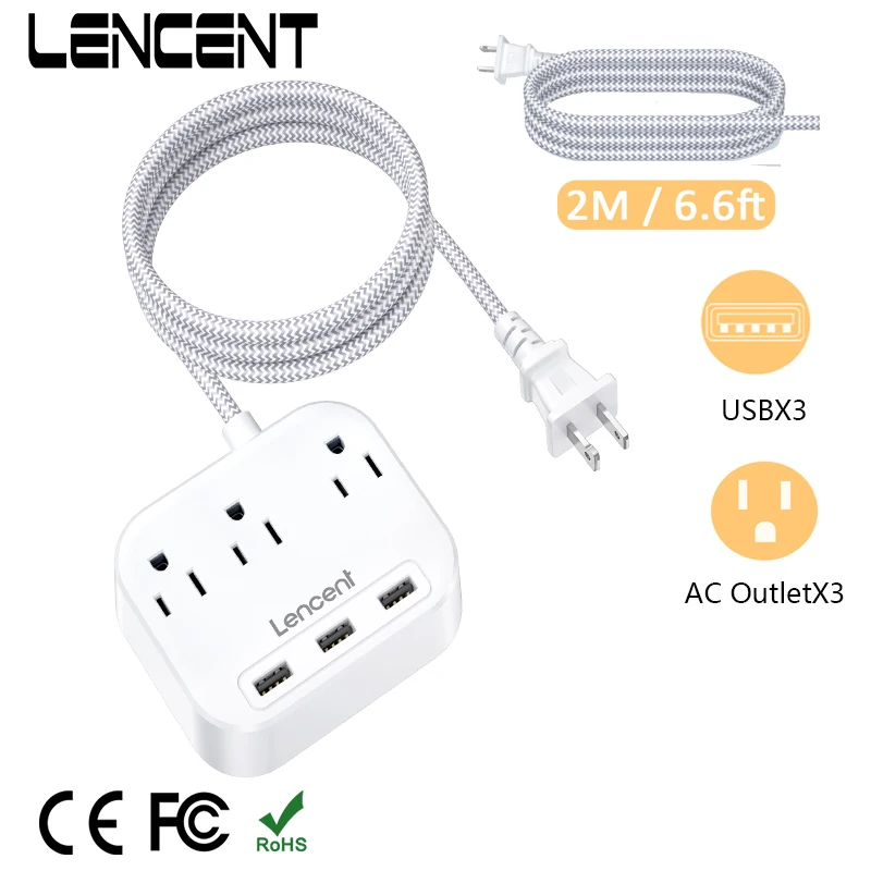 Lencent Power Strip With 3 Ac Outlets 3 Usb 3 Prong To 2 Prong Outlet ...