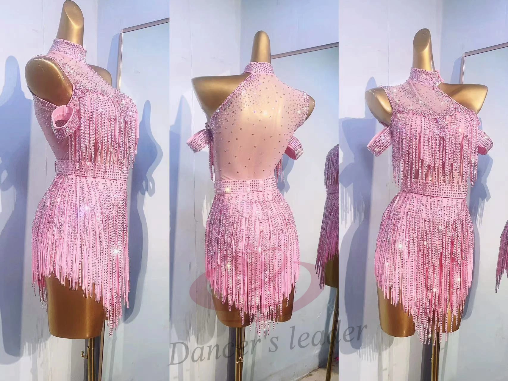 Latin-Dance-Competition-Women-s-High-end-Custom-Pink-Full-Diamond-Dance ...