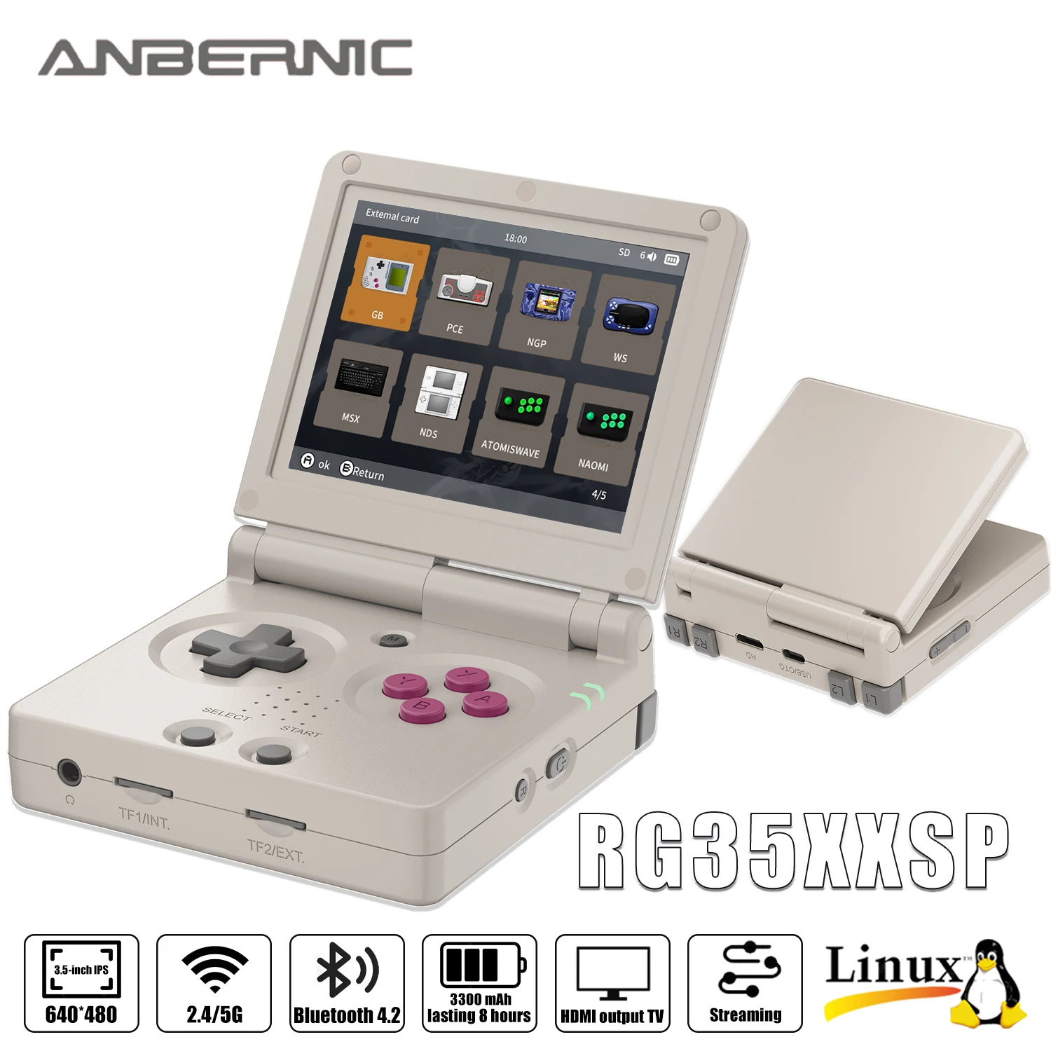ANBERNIC-RG35XXSP-Flip-Handheld-Game-Console-Linux-System-64G-3-5-IPS ...
