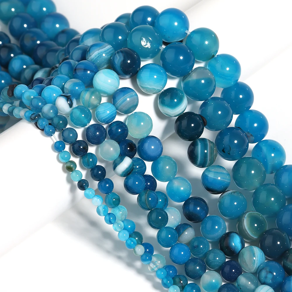 SAUVOO-1-Strand-Natural-Stone-Beads-Blue-Agate-Stripes-Agates-Beads ...