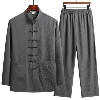 Chinesische Traditionelle Kleidung Set Mann Herbst Leinen Schnalle Kung ...