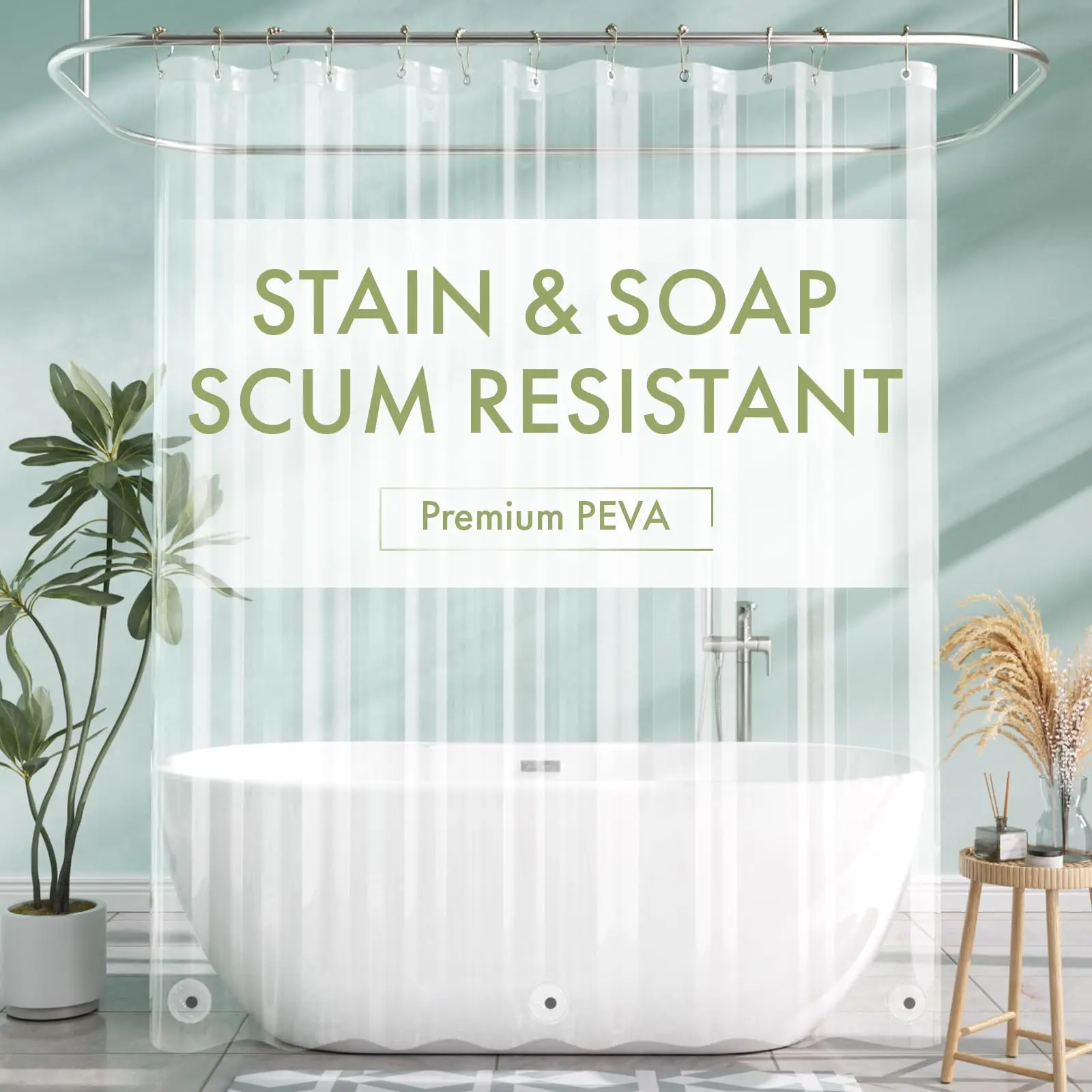Clear Shower Curtain Liner, Waterproof PEVA Shower Curtain for Bathroom ...