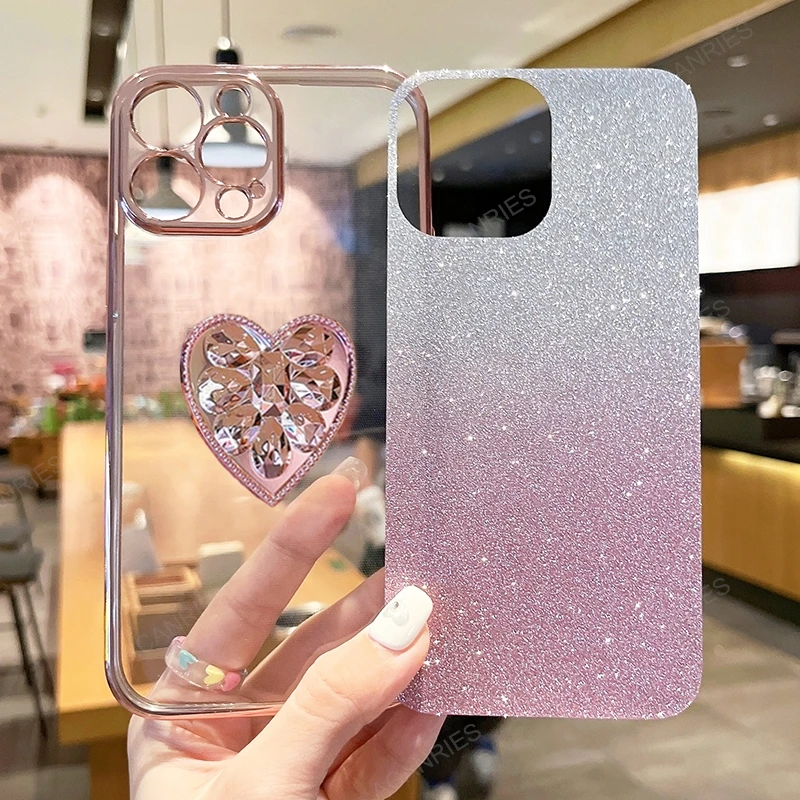 Heart Stand Glitter Plating Silicone Soft Phone Case for M31 (AXZJ Blue)