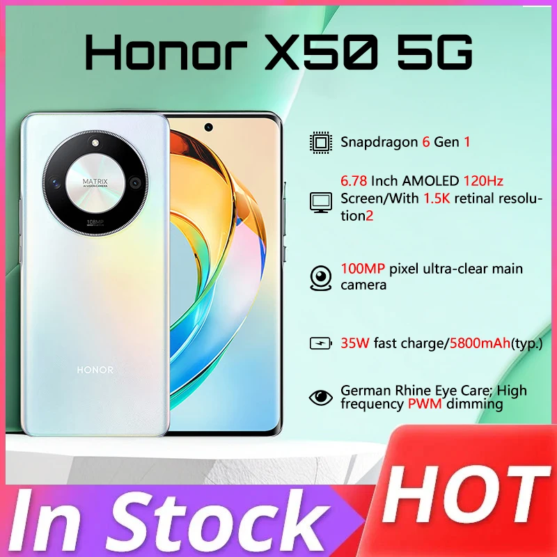 New-Original-Honor-X50-5G-Mobile-Phone-Snapdragon-6-Gen-1-6-78-AMOLED ...