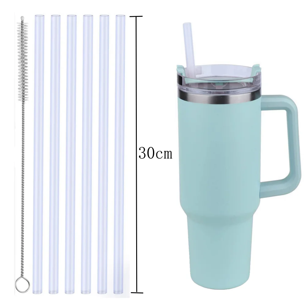 30cm-6-pcs-Reusable-Straw-with-Cleaning-Brush-Plastic-Clear-Replacement ...