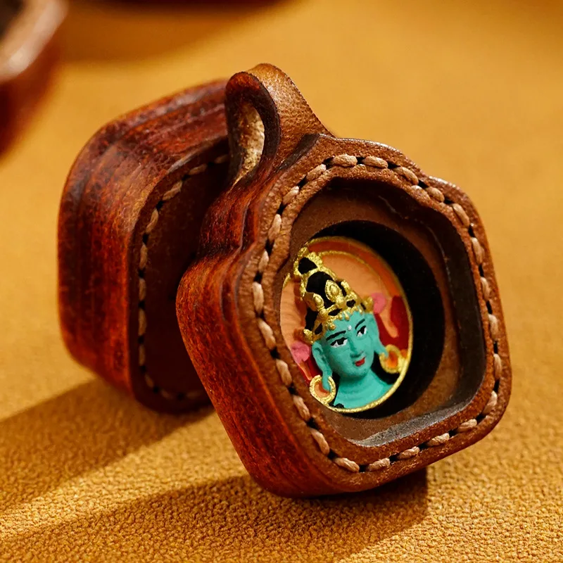Vintage Tibetan Tangka Mini Leather Pendant DIY Hand Drawn Leather Case ...