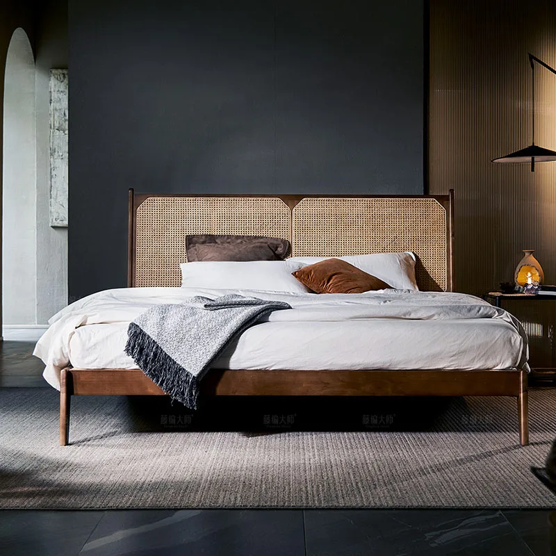 High-End-Nordic-Double-Bed-Designer-Wood-Modern-Safe-Headboard-Twin-Bed ...