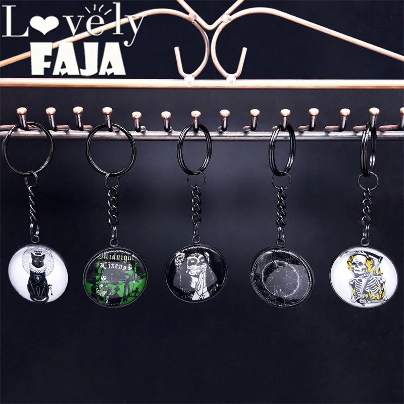 2022 Gothic Dark Skulls Sickle Zombie Bride Cat Car Key Chain Men Glass ...