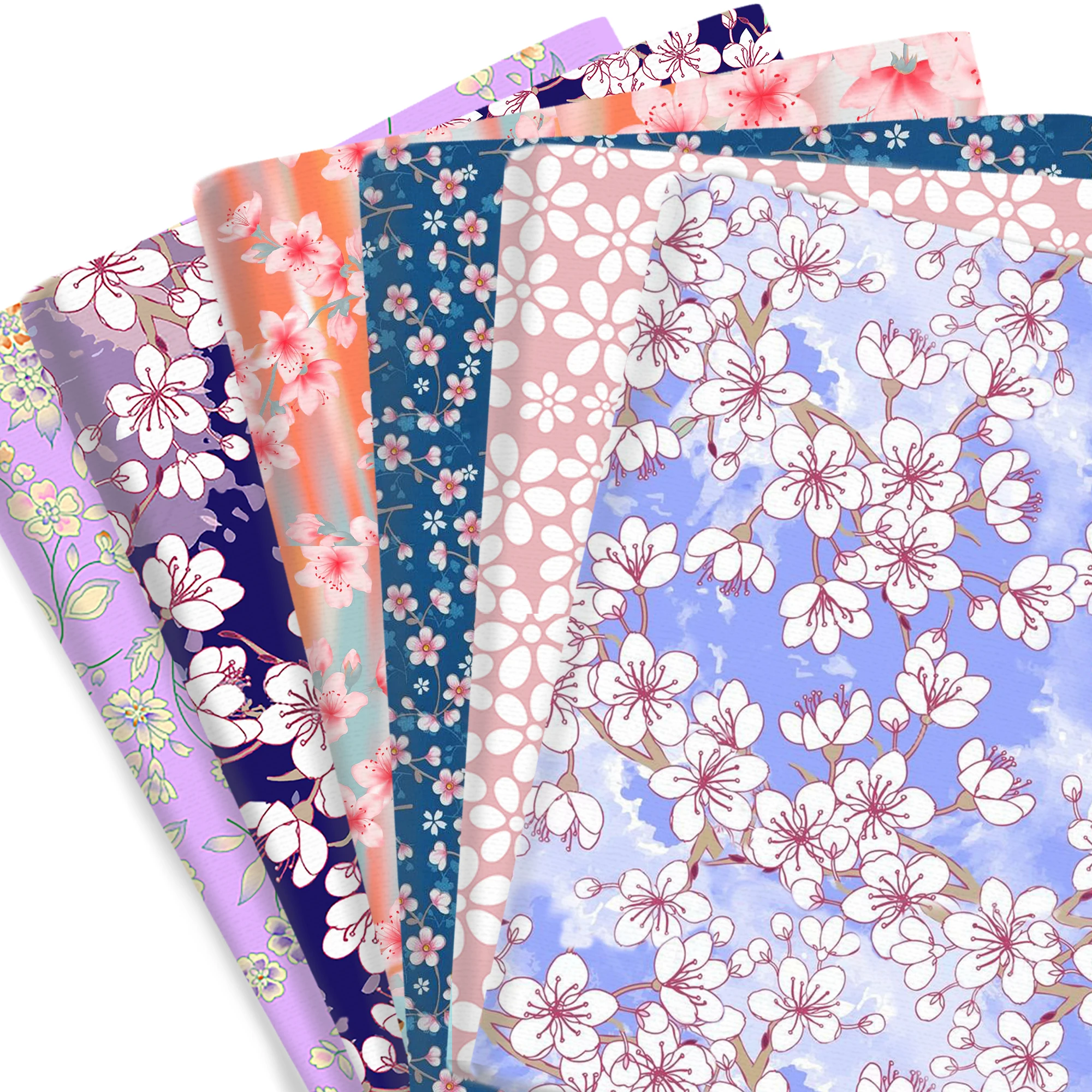 50*145cm Cherry Blossom Polyester Cotton Flowers Fabrics By The Meter ...