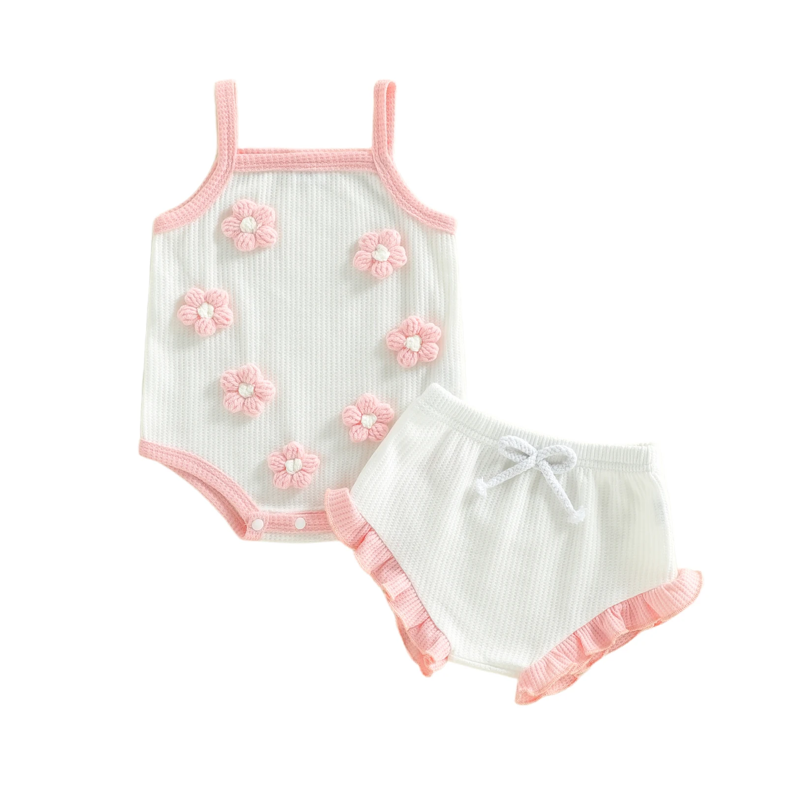 Baby Girls Shorts Set Spaghetti Straps Flower Romper with Frills Shorts ...