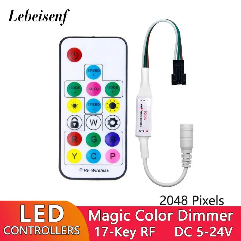 SP104E LED Pixel Full Color Dimmer Controller RF 17-Key Wireless Remote ...