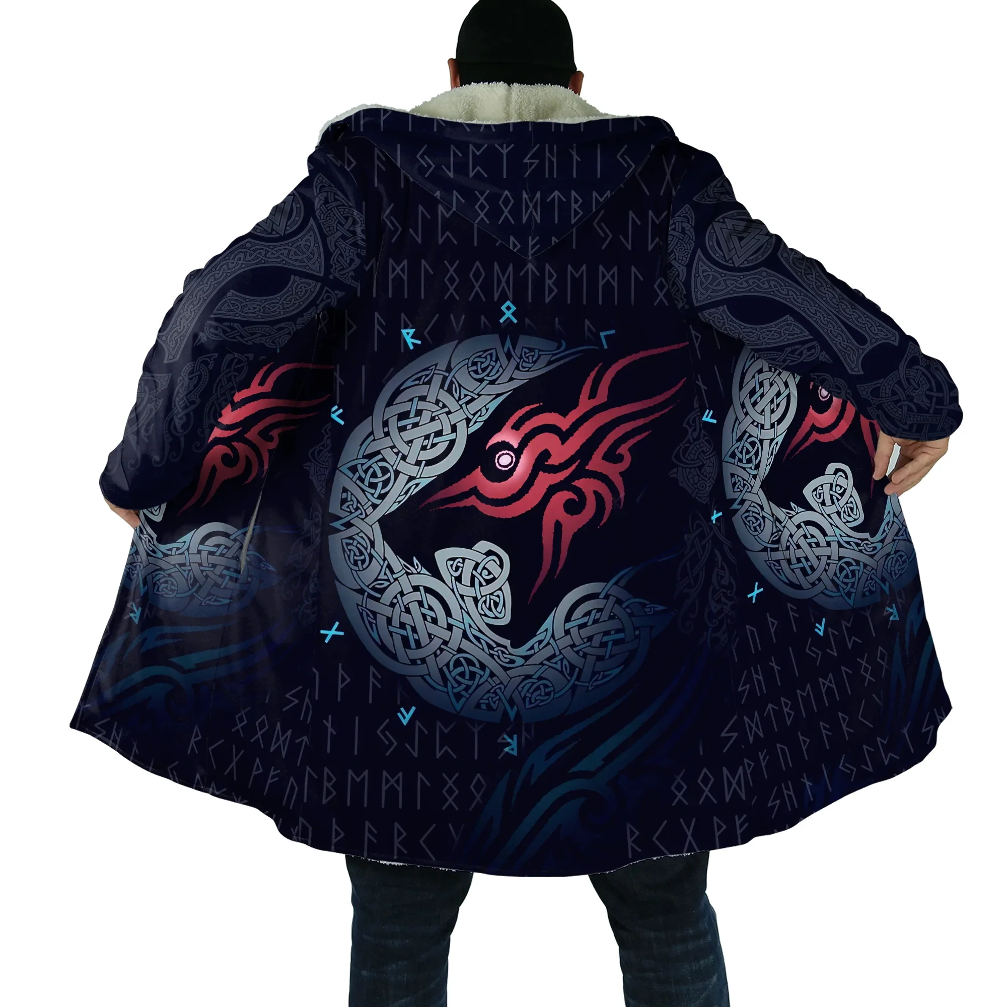 Winter Fashion Mens cloak Viking Vegvisir Runes Raven Tattoo 3D Print ...
