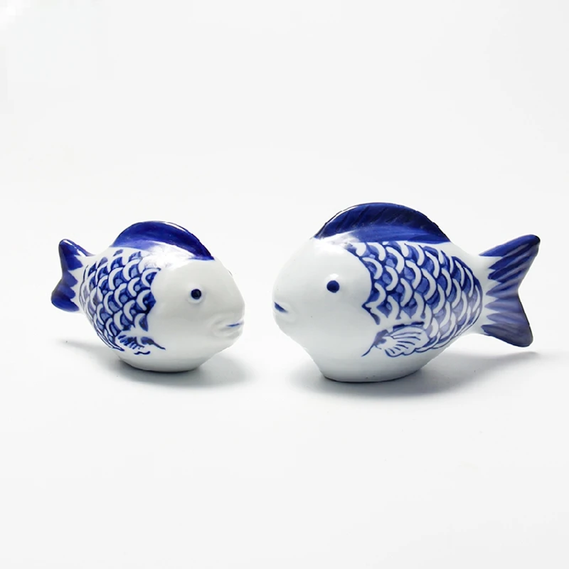 Underglaze blue and white porcelain size carp desktop ornaments ...