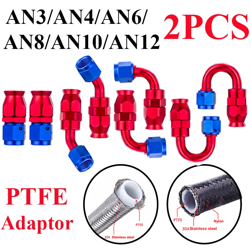 2Pcs-AN3-AN4-AN6-AN8-AN10-Straight-0-45-90-180-Degree-Reusable-Hose-End ...