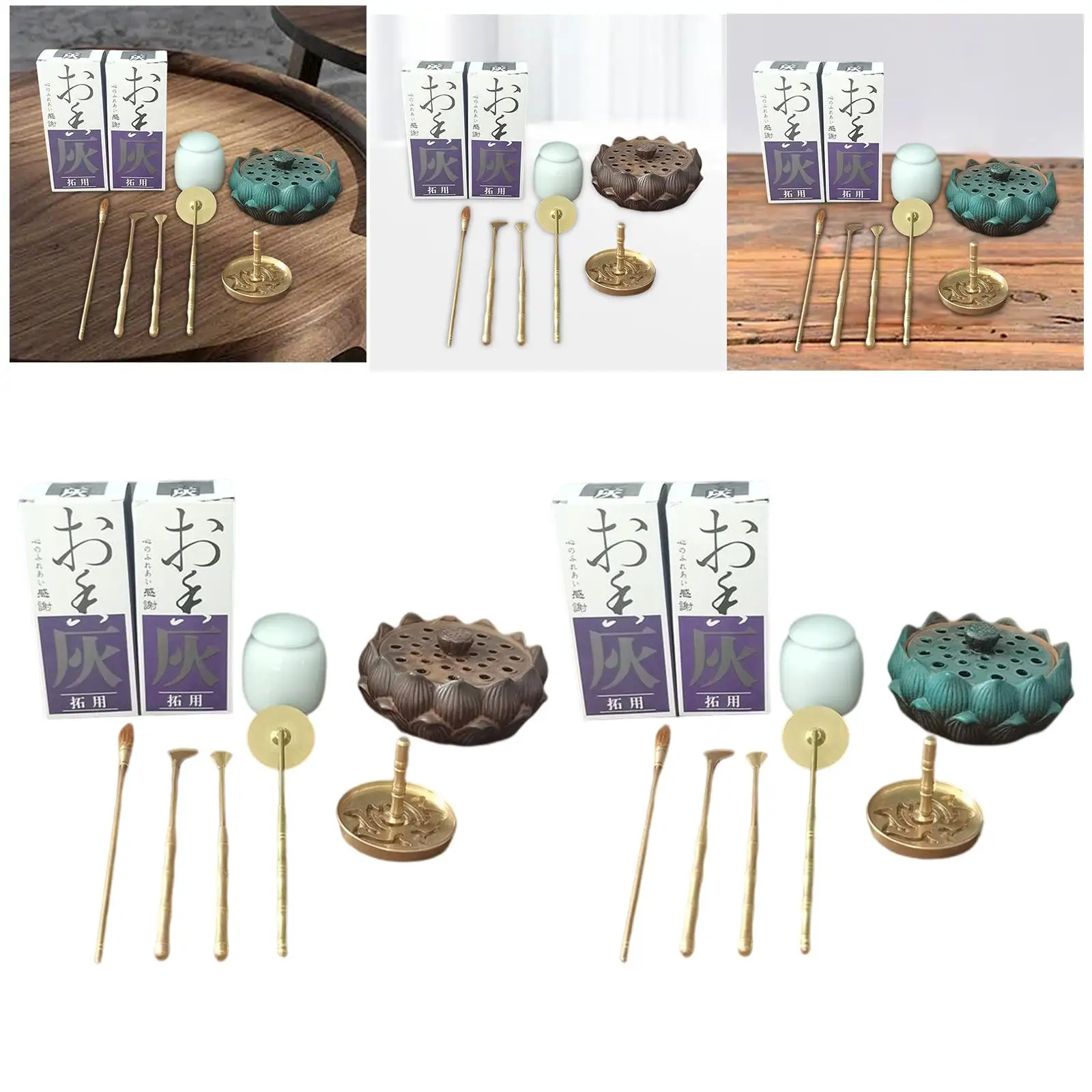 9x-Pure-Copper-Incense-Seal-Tools-Ceramic-Incense-Holder-Incense-Brush ...