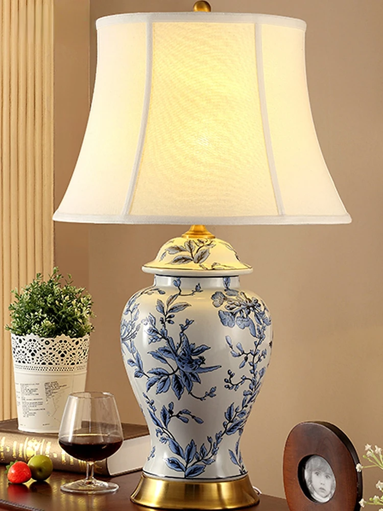 Chinese Style Jingdezhen Ceramic Lamp Blue and White Porcelain Table ...