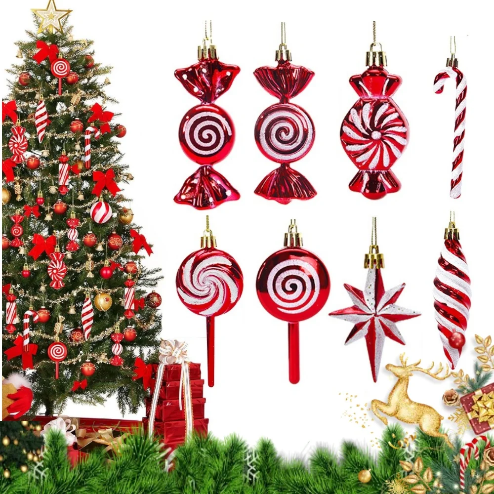 6PCS Christmas Tree Decorations Lollipops Pine Cones Candy Canes ...