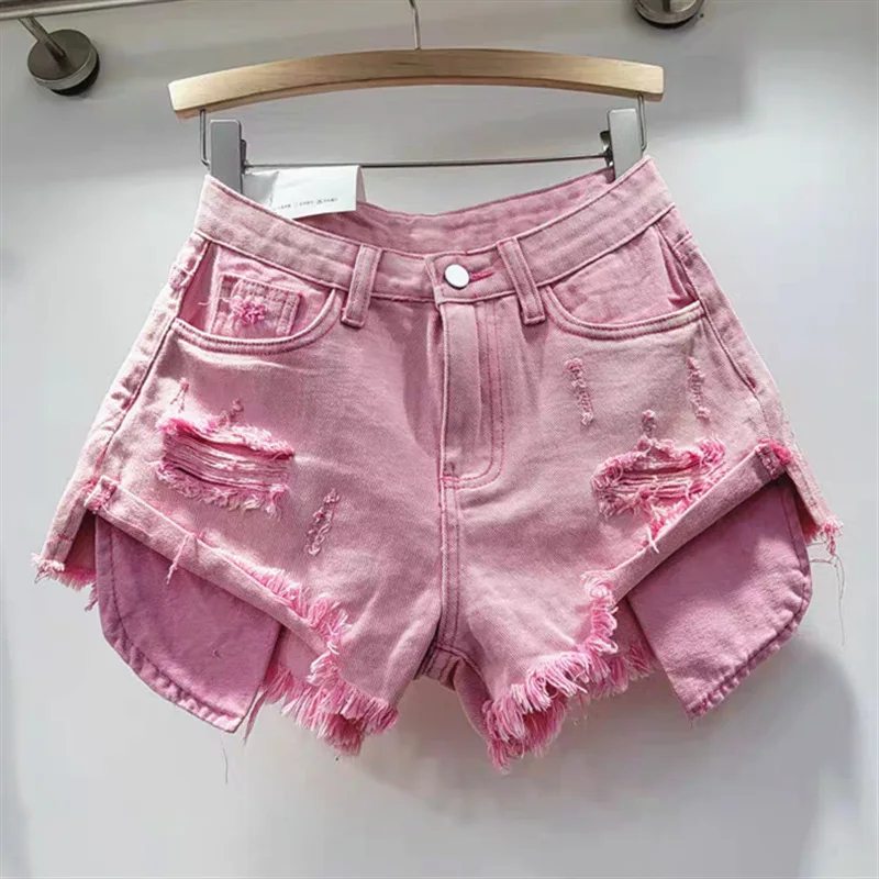 2024-Summer-New-Women-s-Jeans-Denim-Shorts-Fashion-Ragged-Edge-Hole-A ...