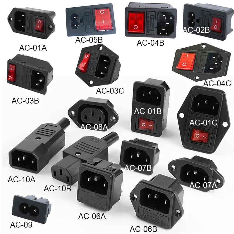 2 3 Pin IEC320 C14 Electrical Power Socket LED 250V Rocker Switch Brass ...