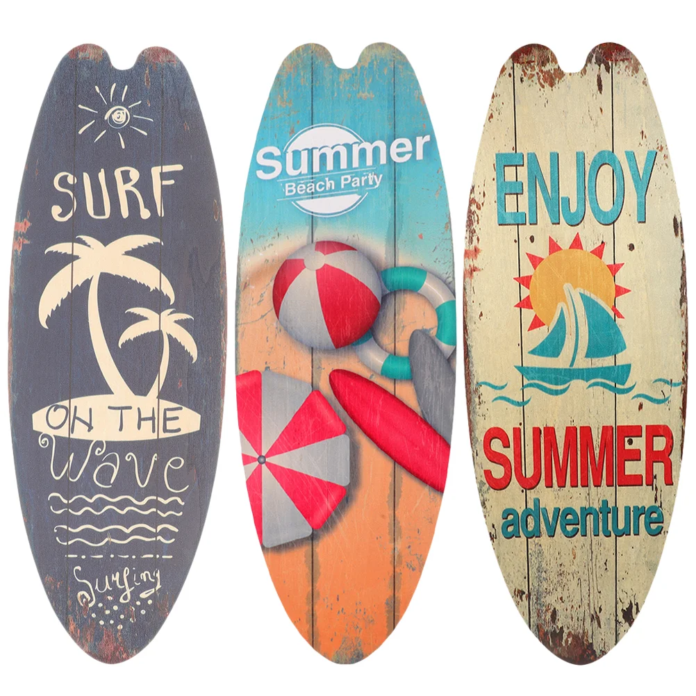 3 Pcs Surfboard Wooden Sign Ornament Wall Door Bar Signs Bathroom Decor ...