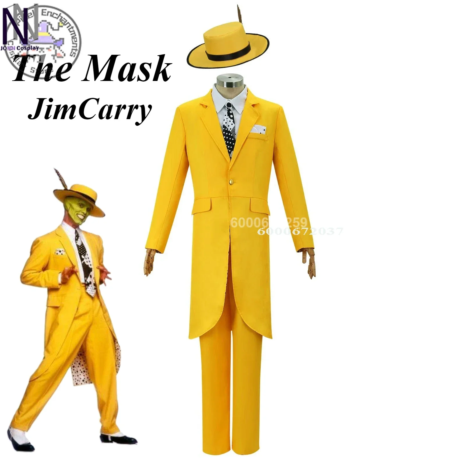 Halloween The Mask Jim Carrey Yellow Suit and Mask Cosplay Costume Male ...