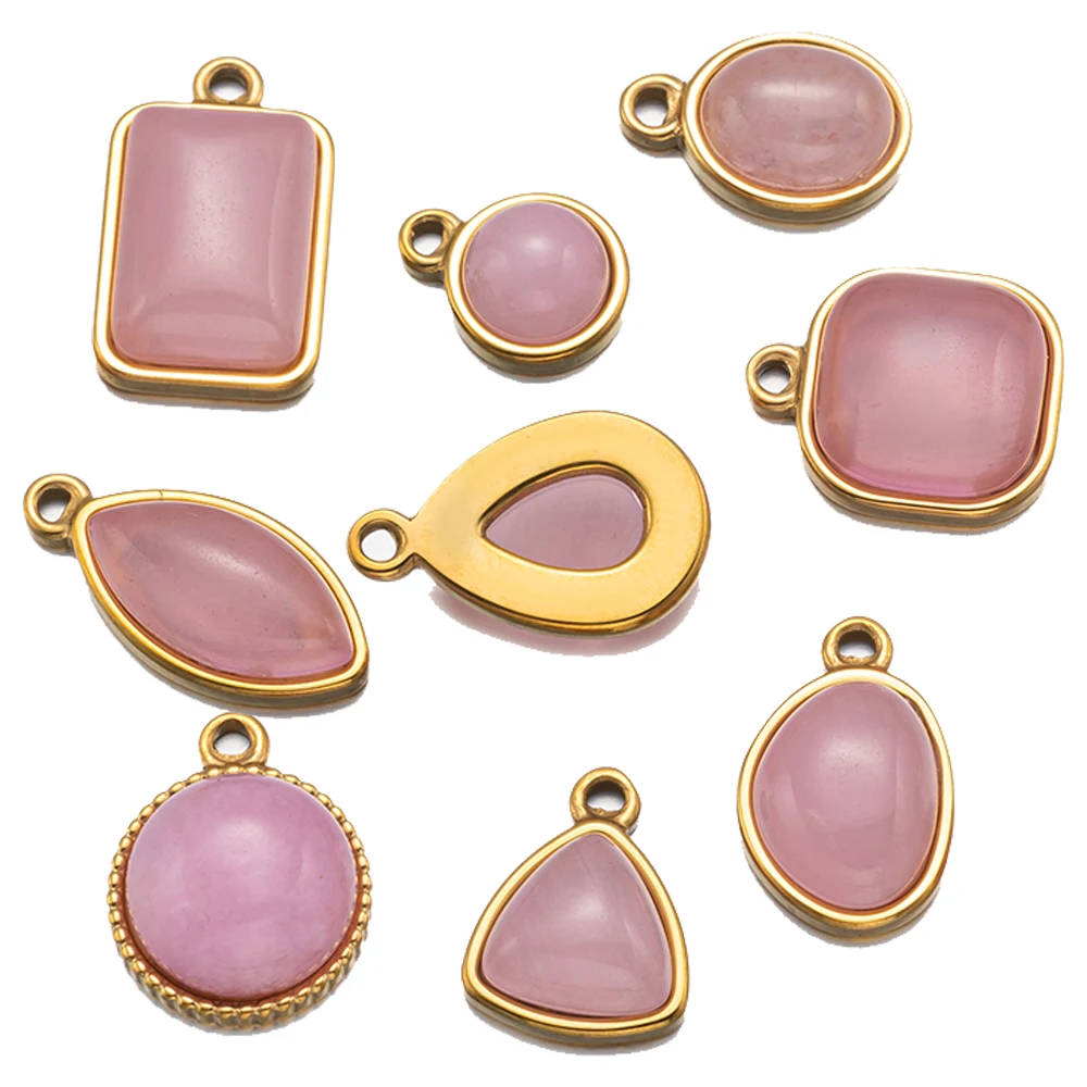 5pcs-Gold-Stainless-Steel-Natural-Pink-Quartz-Stone-Pendants-Healing ...