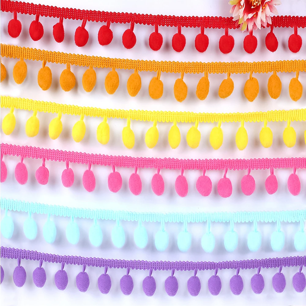 High Elasticity Pom Pom Lace Trim With Colorful Pom Poms And Fringe For ...