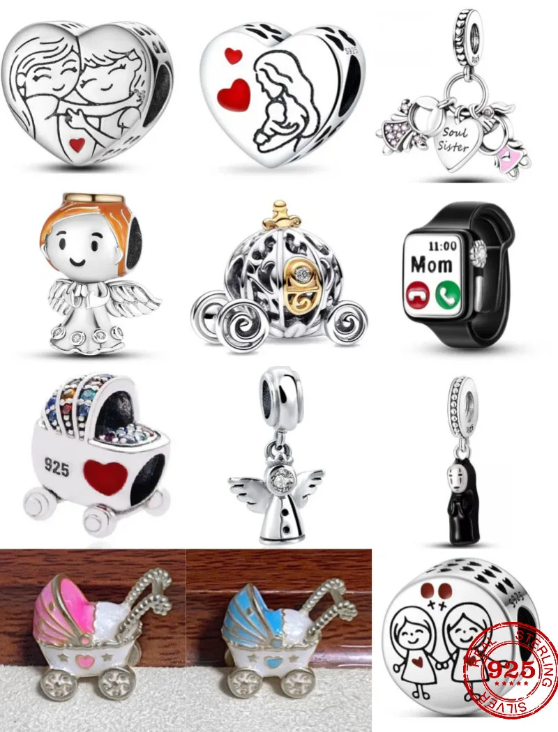 New-925-Sterling-Silver-stroller-Telephone-watch-angel-Charm-Beads-Fit ...