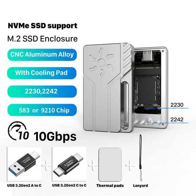 M.2 NVMe 2230 2242 SSD Enclosure Case PCIE 10Gbps USB 3.2 Gen2 USB C ...