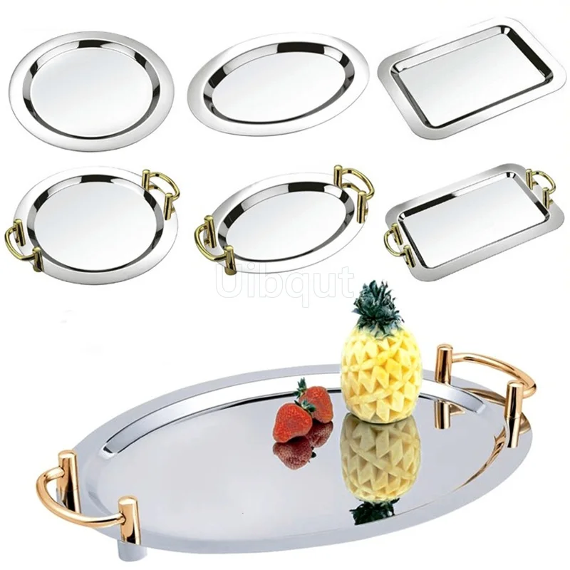 Golden-oval-stainless-steel-big-round-plate-tray-buffet-candy-cake ...