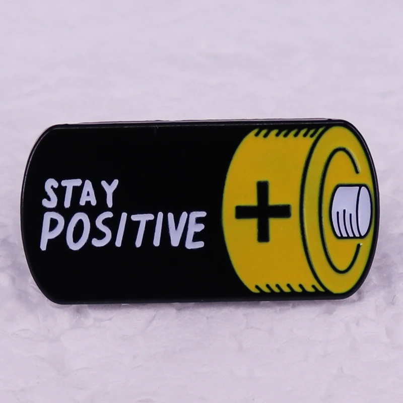 Stay-positive-battery-funny-pun-enamel-pin-badge-brooches-A-fun-word ...