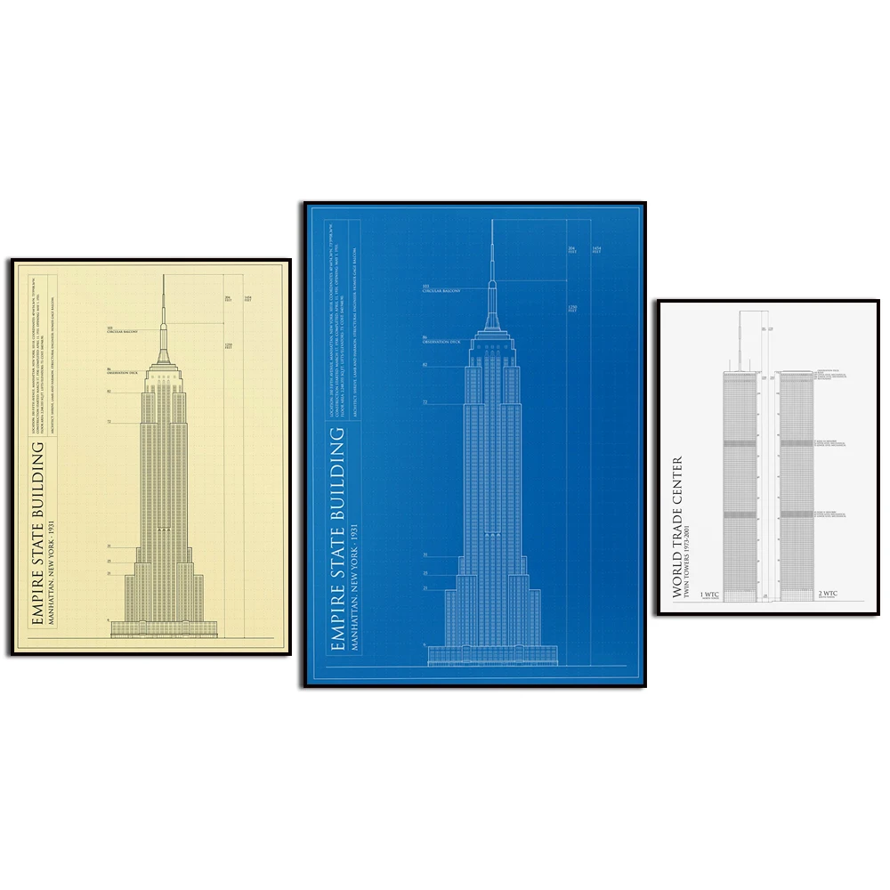 Empire State Building Blueprint Poster