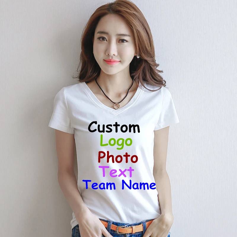 Custom-LOGO-Text-Short-Sleeve-T-Shirt-Women-s-Summer-New-Slim-Fit-Round ...