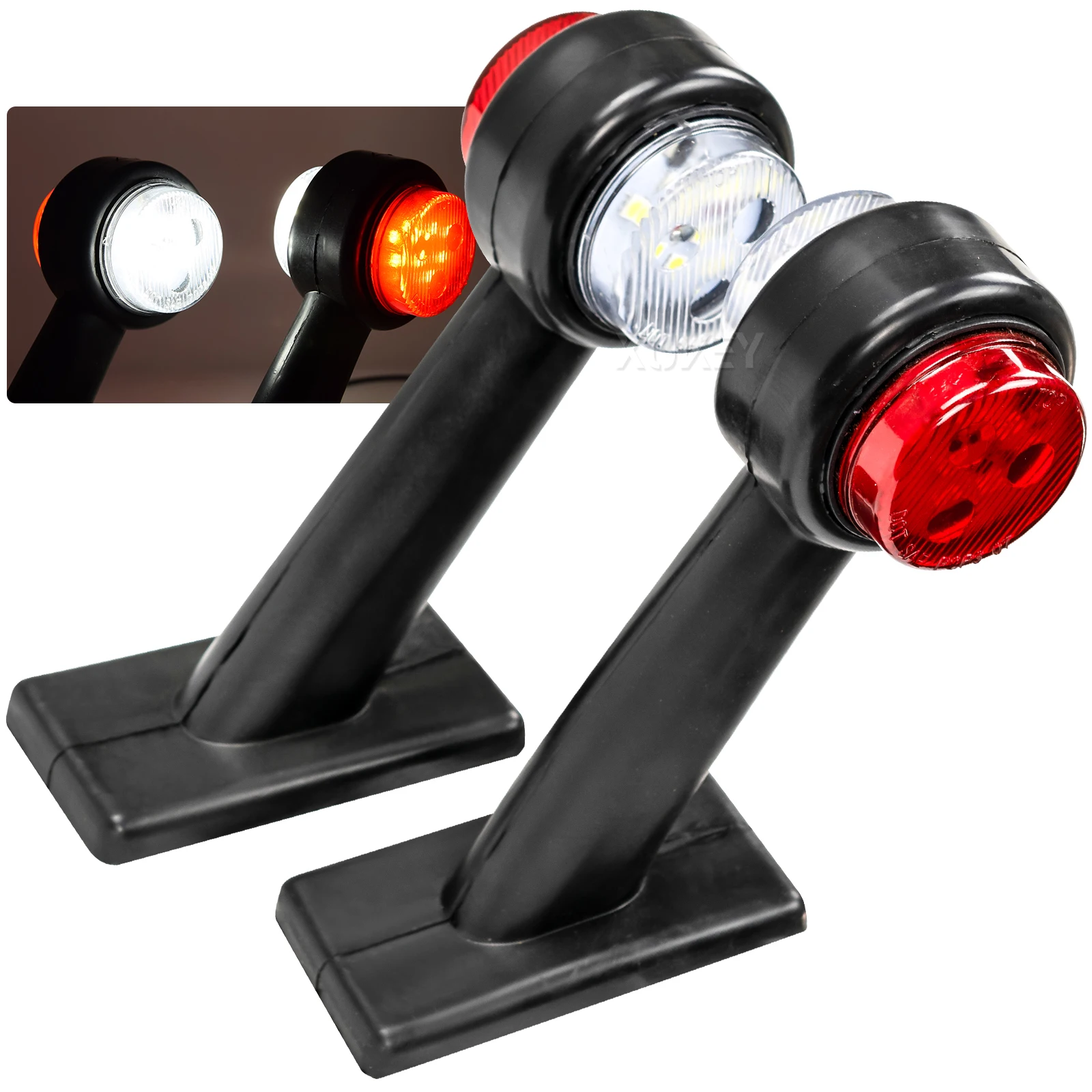 2X-Truck-Trailer-LED-Elbow-Rubber-Side-Marker-Light-White-Red-Outline ...