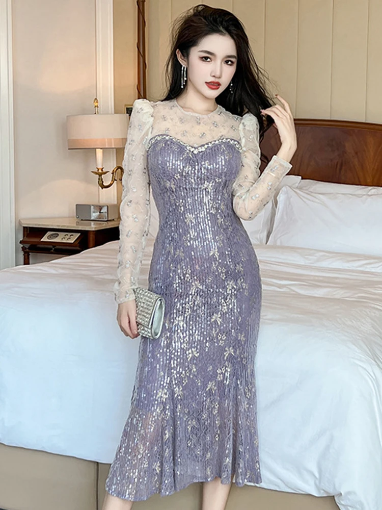 Fashion-Women-s-French-Prom-Dress-Woman-Sweet-Sheer-Mesh-Purple-Lace ...