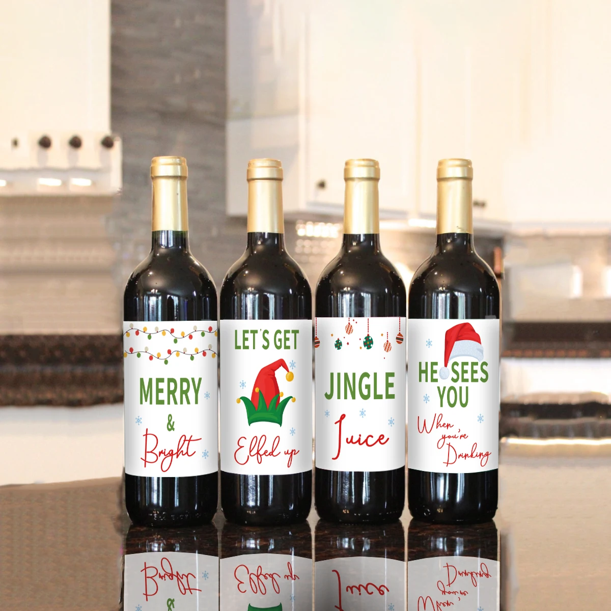 4pc Funny Christmas Wine Bottle Labels,Santa Claus&Joke Theme Christmas ...
