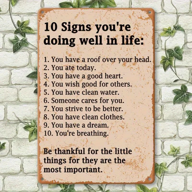 Satirical Vintage Tinplate Metal Wall Art Sign - "10 Signs You're Doing ...