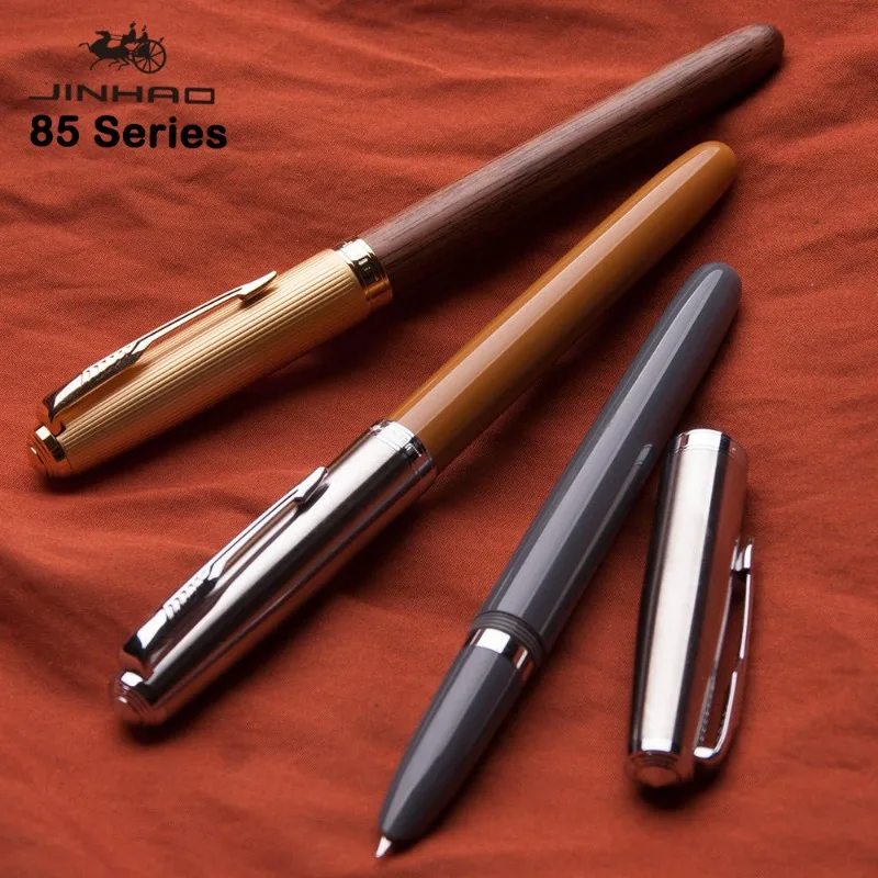 JINHAO-85-Metal-Wood-Fountain-Pen-Golden-Cap-Extra-Fine-Nib-Ink-Pen ...