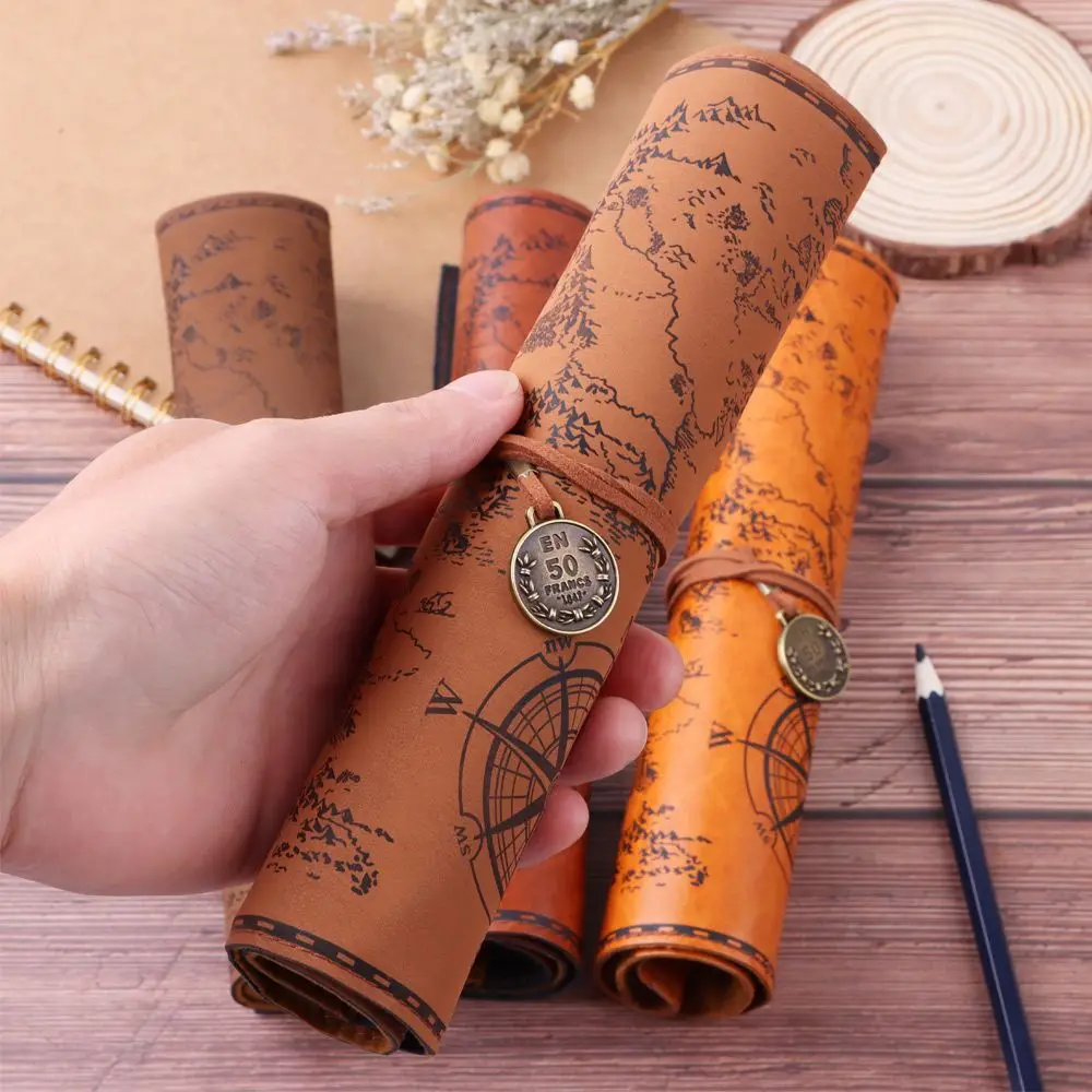 1Pc-European-Retro-Treasure-Map-leather-Pencil-Bag-Pluggable-Pencil ...